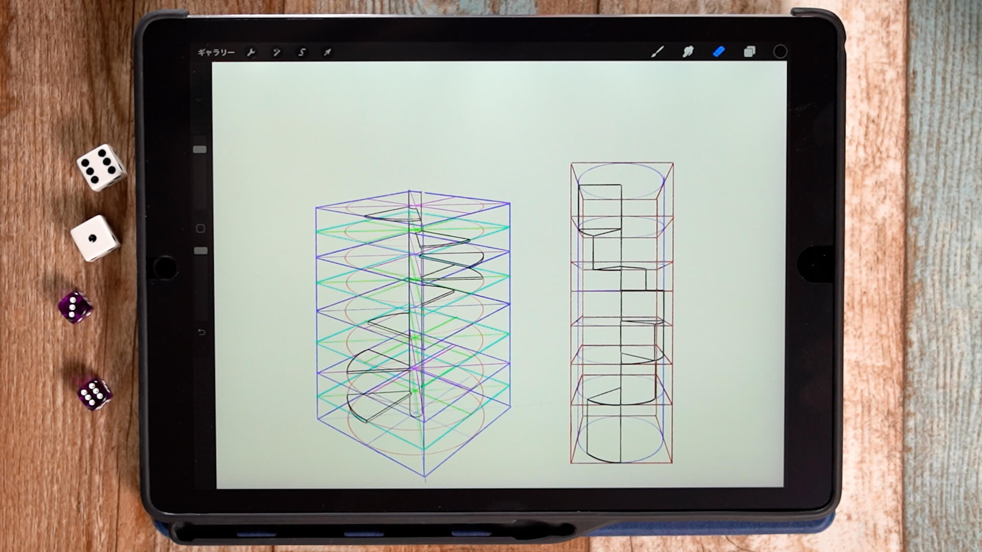 [One-point and two-point perspective]How to draw “Spiral Staircase ...